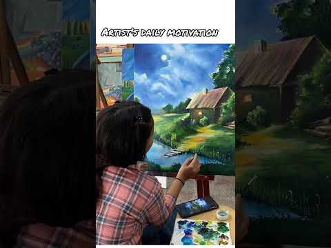 daily art related post #landscape #motivation #dailypost #trending #shorts #oilpainting #nightscene
