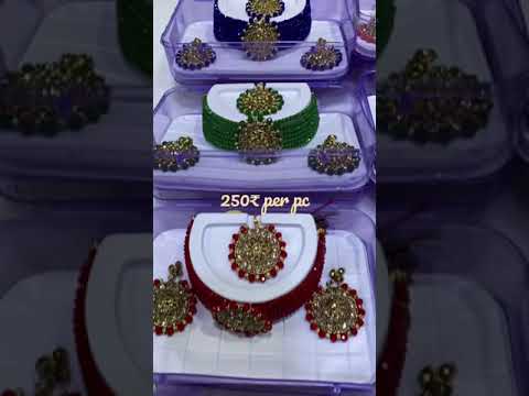 Designer Choker Necklace Set Crystal Work | Chik Sets Wholesale Price | Artificial Jewellery Sadar