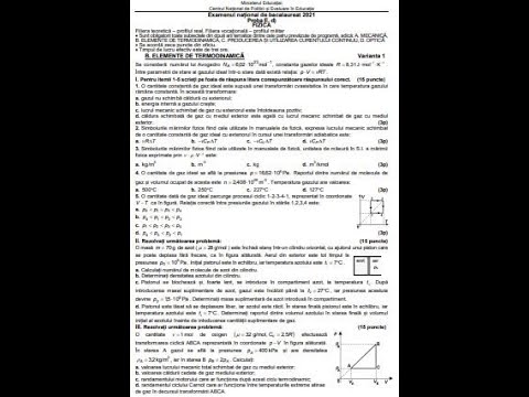 BACALAUREAT FIZICA 2021. VARIANTA EXTRASĂ SESIUNEA IUNIE-IULIE - Profil real - Termodinamică