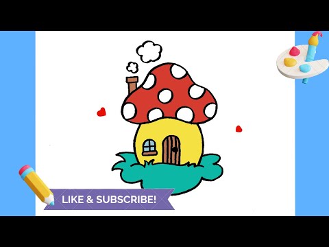 How to Draw and Colour Mushroom House | Mushroom House Drawing for Kids | Draw Simple