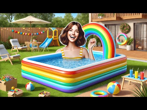 🌈 DIMAR GARDEN Inflatable Rainbow Swimming Pool, Outdoor Ground Rectangular Pool Review 🏊