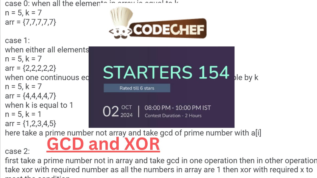 GCD and XOR | CodeChef Starters 154 (Rated) | Editorial #codechef #contest #coding