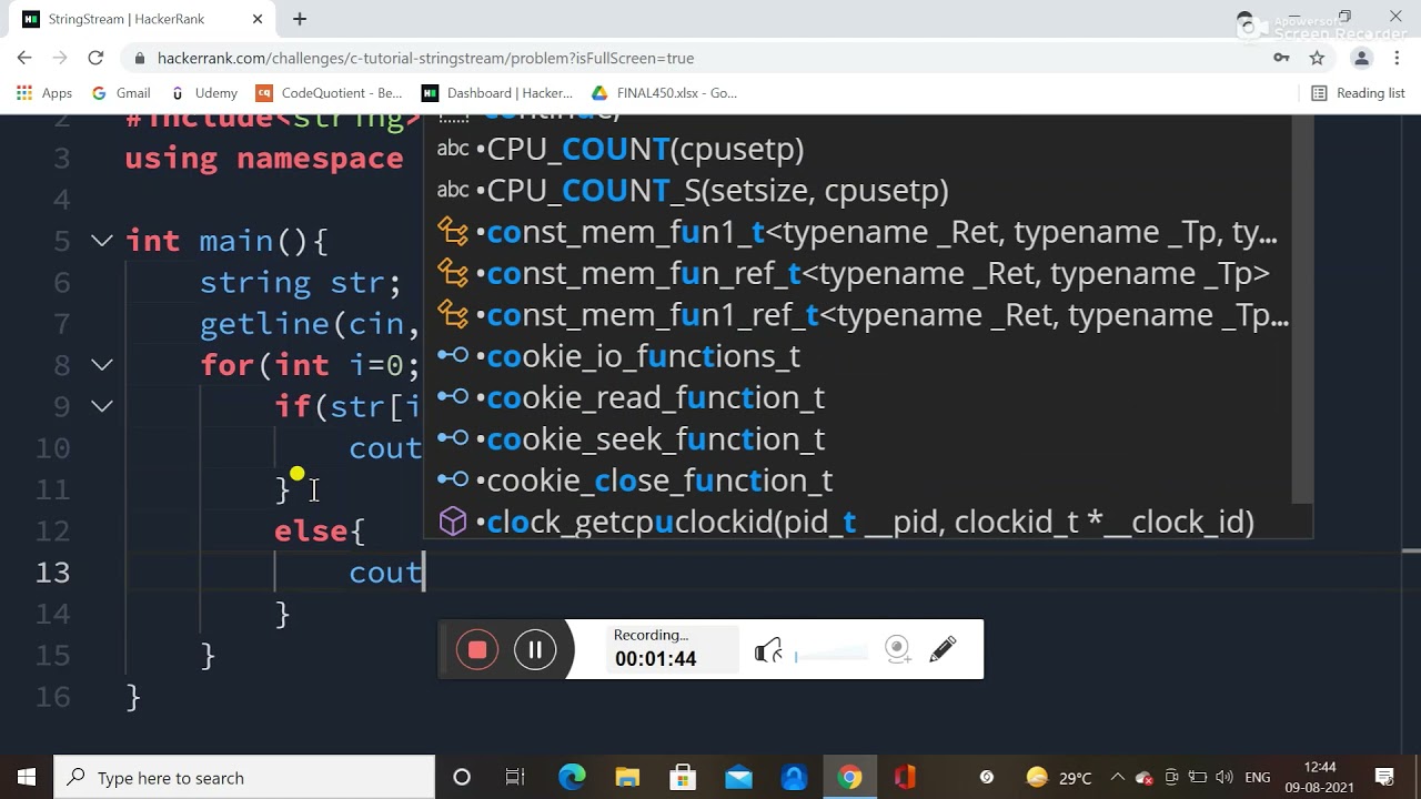 StringStream - hackerrank solution in c++ (by using for loop) || hackerrank solution || c++ tutorial