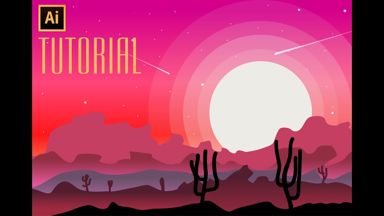 Flat Landscape Illustrator Tutorial for Beginners