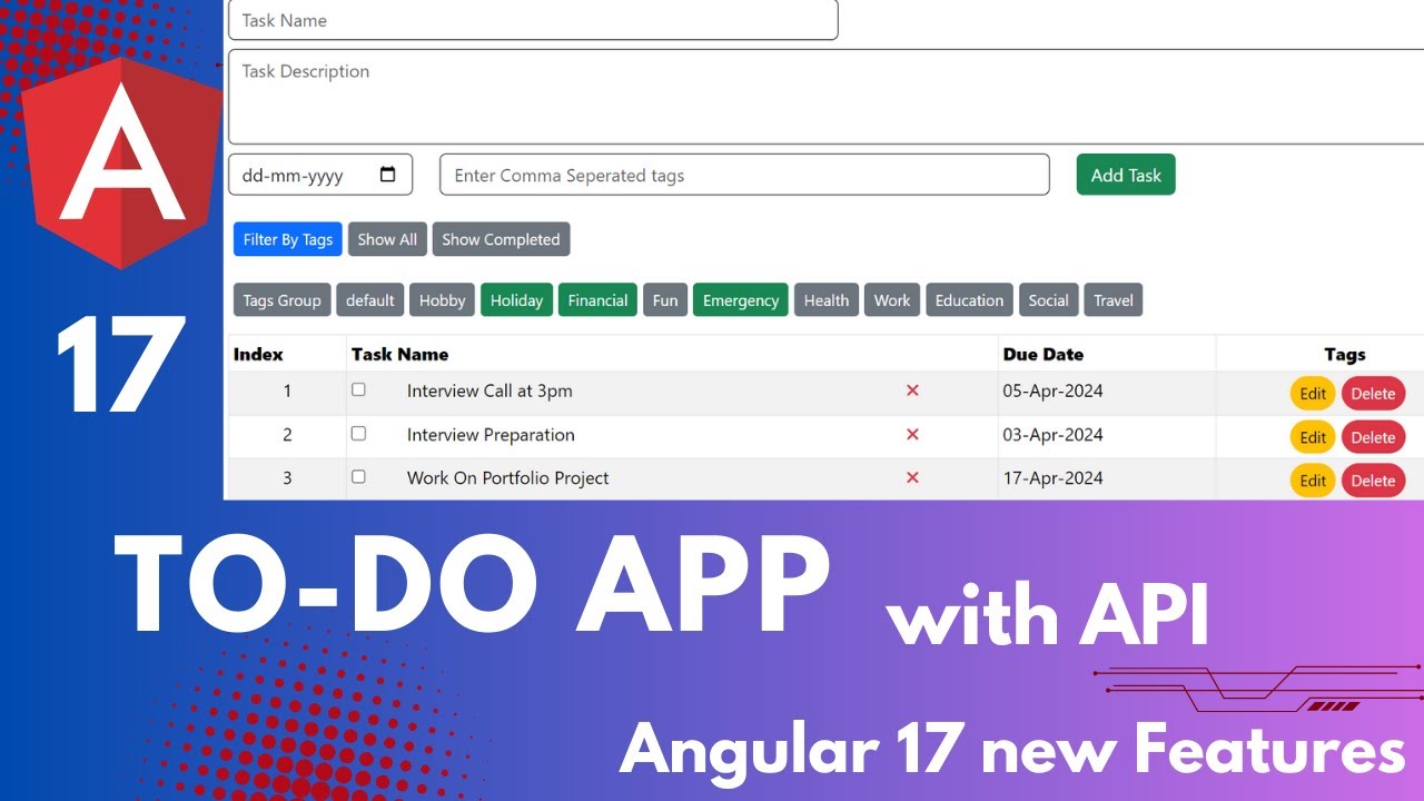 Todo App in Angular 17 | Task List app in Angular | with API | Angular 17 Projects