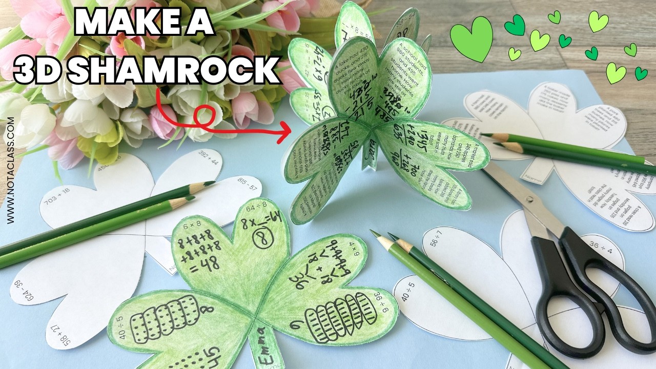 3D Shamrock Assembly | March St Patrick's Day Math Clover Craft | Bulletin Board & Door Decor Idea