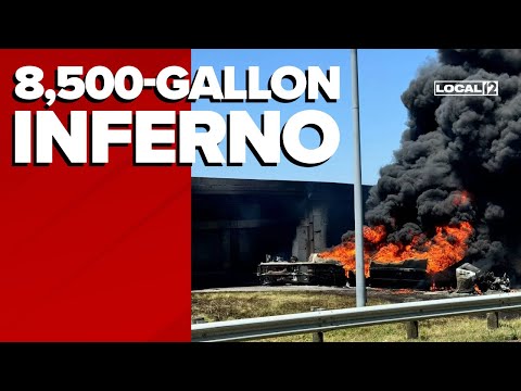 Fuel tanker carrying 8,500 gallons of fuel overturns, catches fire in Ohio