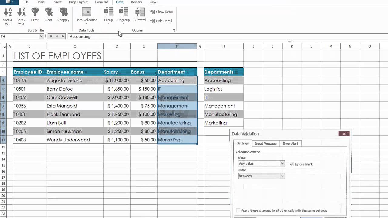 WinForms & WPF Spreadsheet: Data Validation
