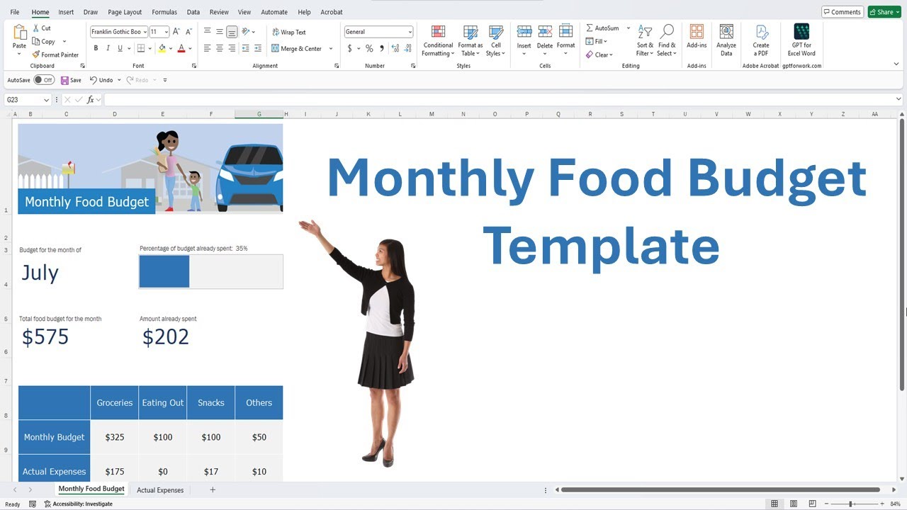 Monthly Food Budget Template - Excel 365