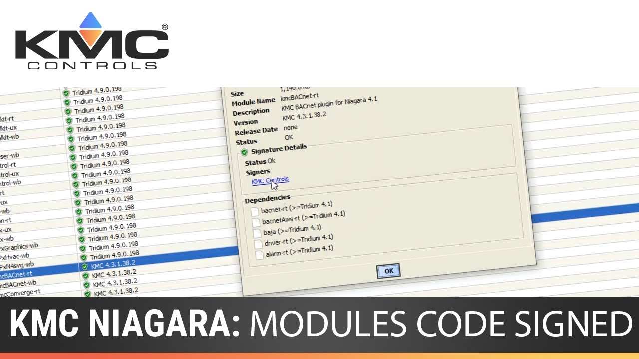KMC Niagara: Modules Code Signed