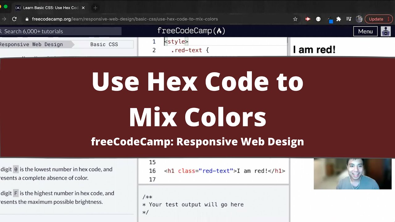 Use Hex Code to Mix Colors (Basic CSS) freeCodeCamp tutorial
