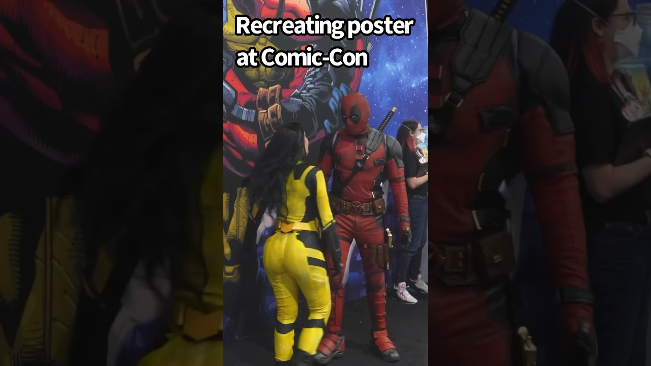 Deadpool and Wolverine at San Diego comic con Marvel booth