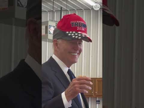 Joe Biden wears Trump 2024 hat during firehouse interaction #Shorts