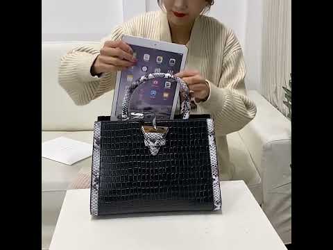 fashion women black crocodile snake leather hand tote bag #handbagstyle #leatherbag #handbags