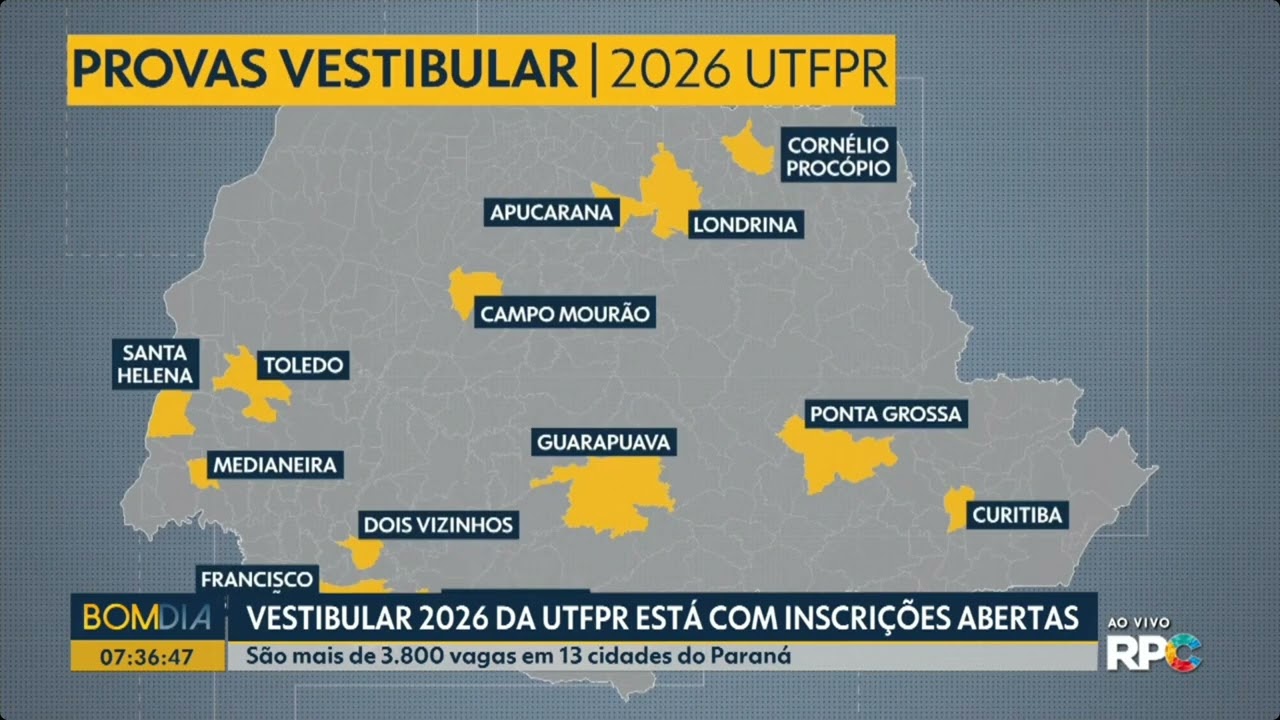 UTFPR oferece mais de 3,8 mil vagas para vestibular 2026; veja como se inscrever