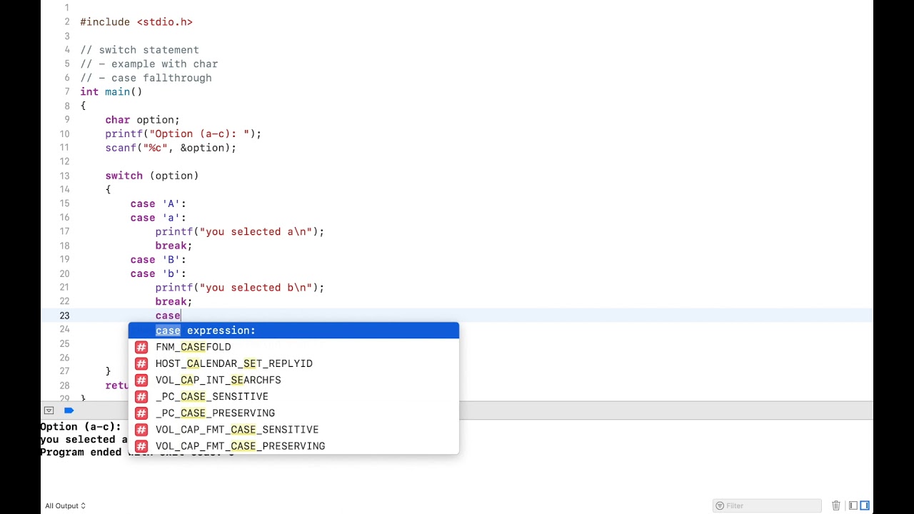 C Tutorial 12: The switch Statement (char)