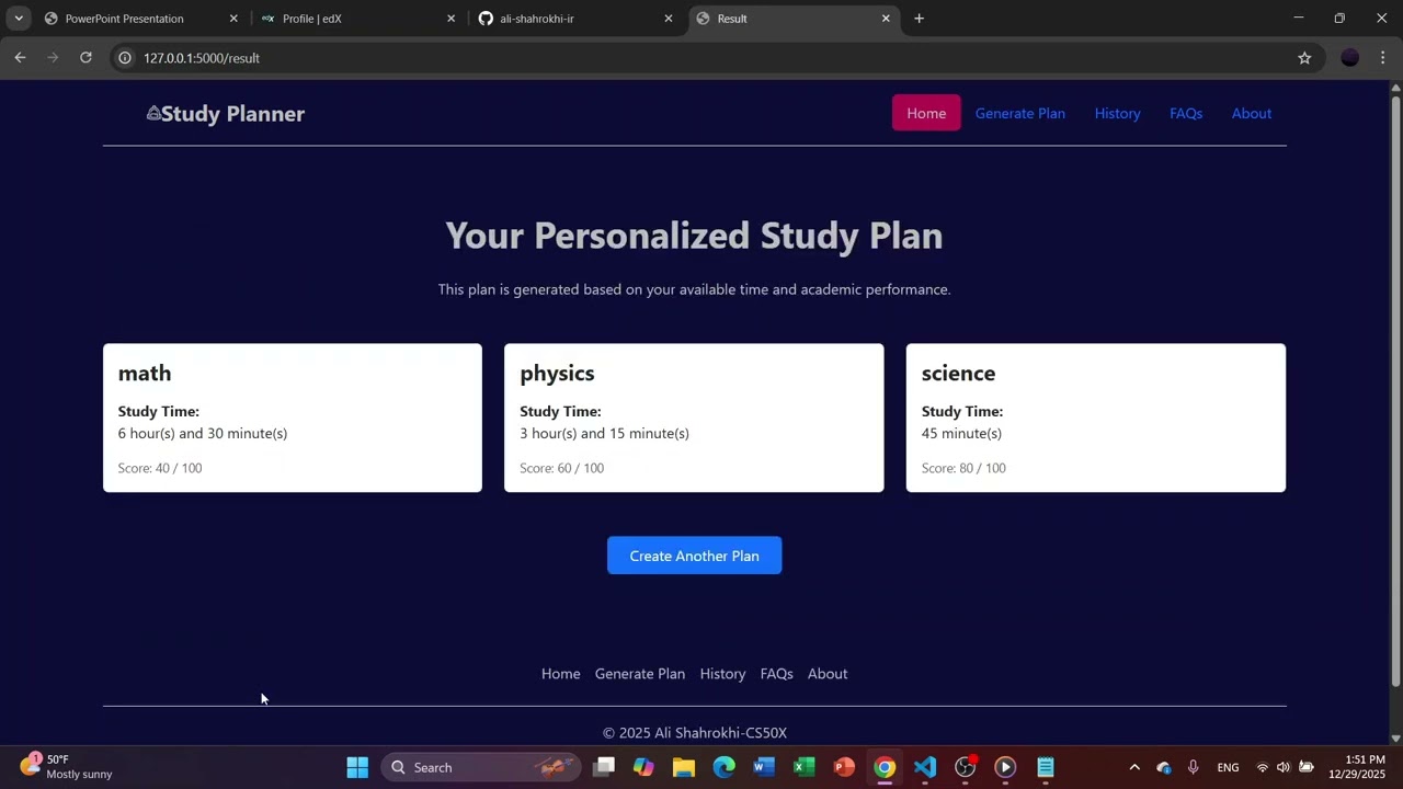 Study Planner | CS50x Final Project