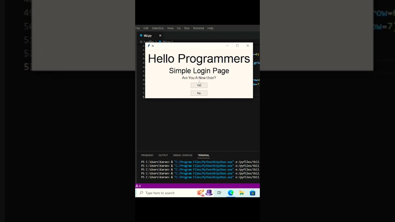 Simple Login Page Using Python Programming Tkinter #python #programming #tkinter #graphics #shorts