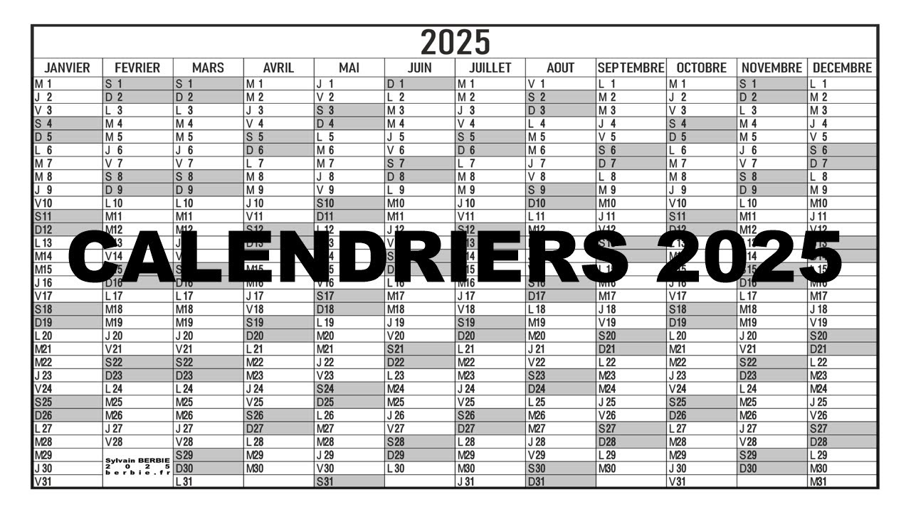 CALENDRIERS 2025 OPTIMISES A IMPRIMER
