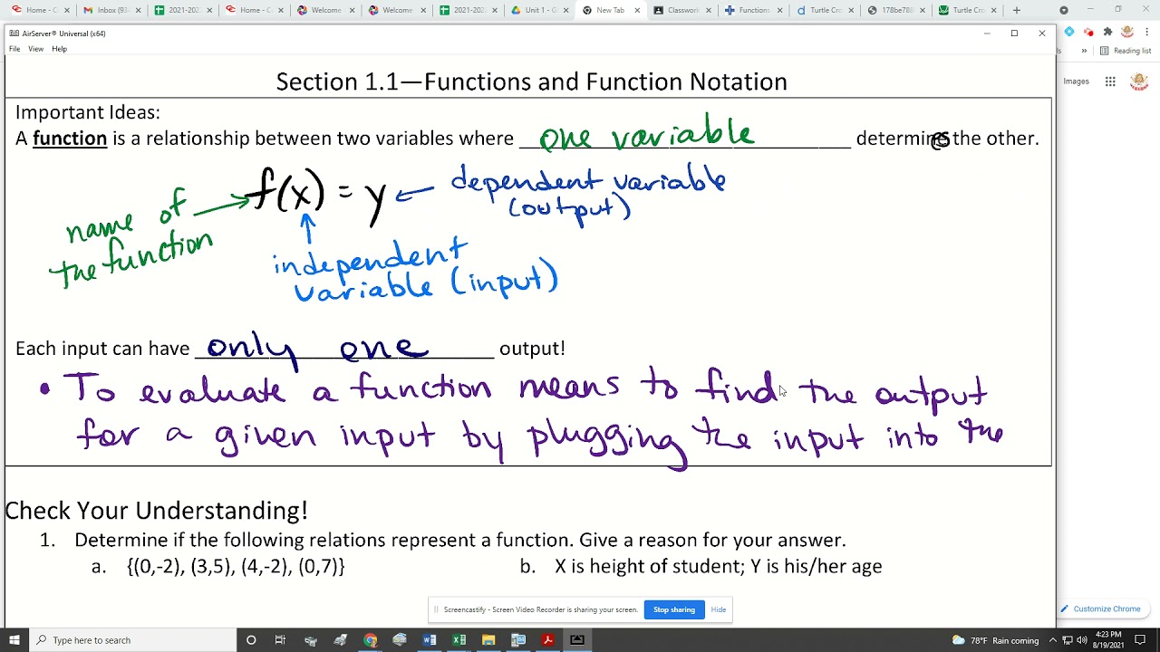 Section 1.1 Functions and Function Notation