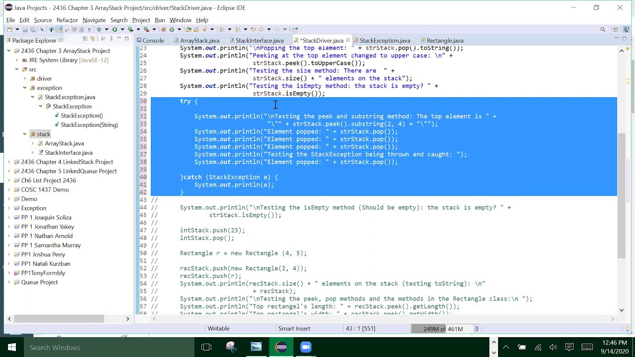 2436 - Chapter 3 Stack Implementation Driver - Testing Methods