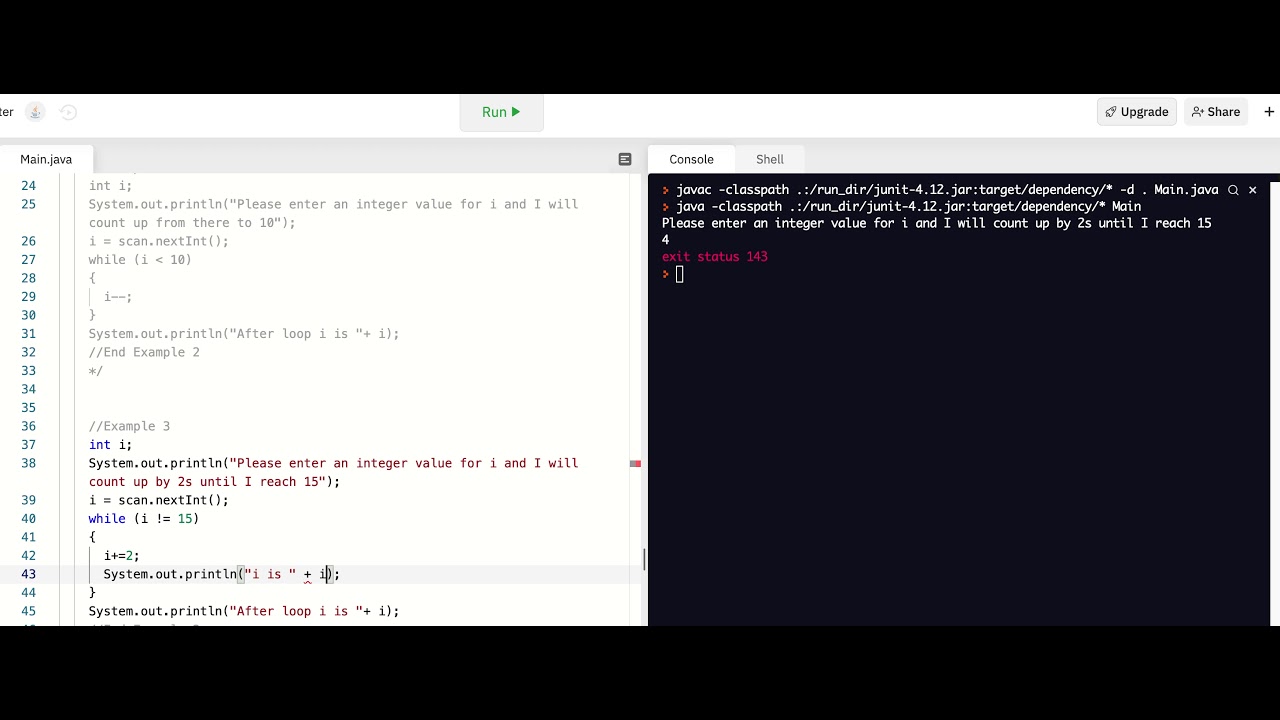 Example walk-through helping a student debug a Java while loop