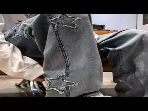 Stars Patchwork Men Jeans New Fashion Y2K Tassel Pants Korea Clothes Straight Hip Hop Splicing Trous