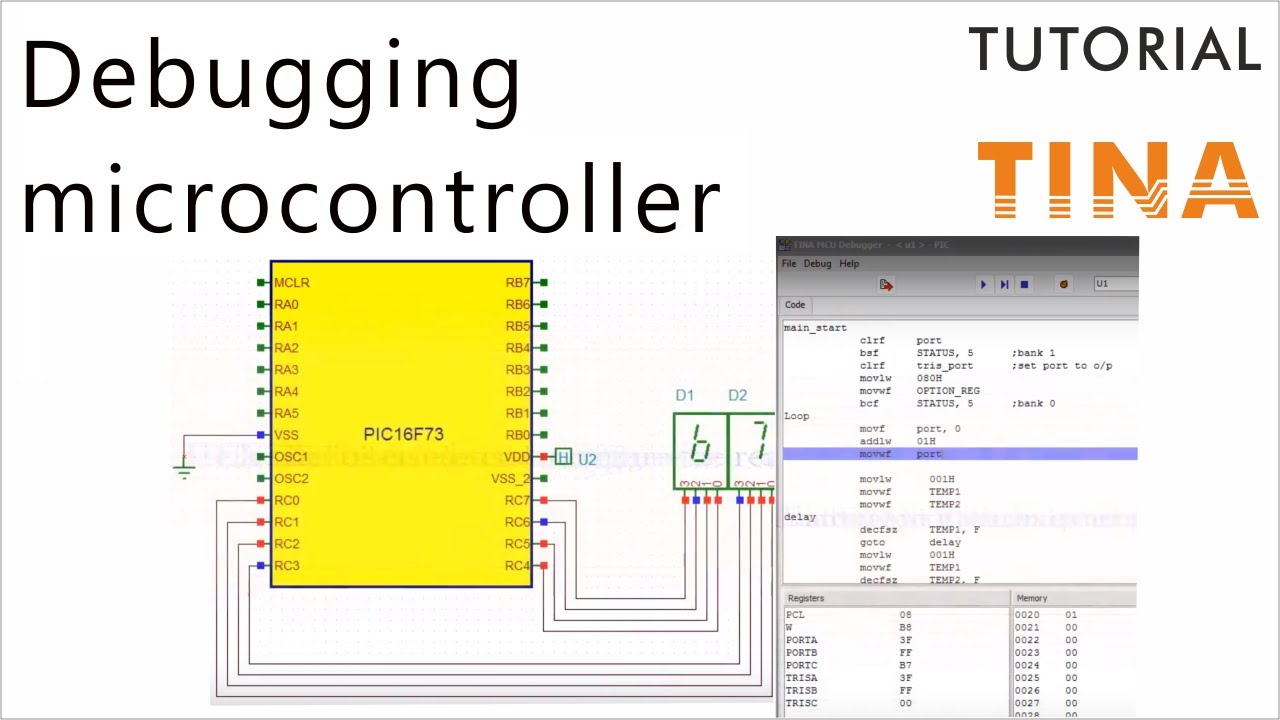 Basic microcontroller debugging using TINA