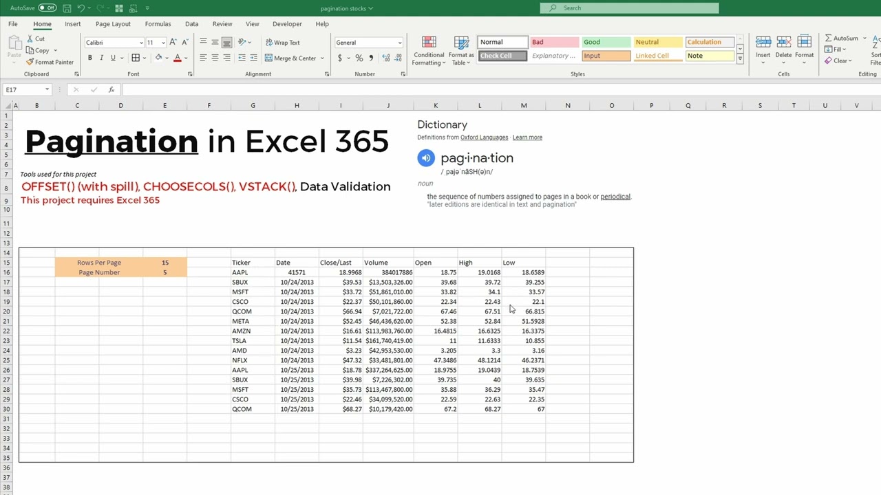 Excel 365 Tutorial:  Paginate your data with one formula! (Pagination)