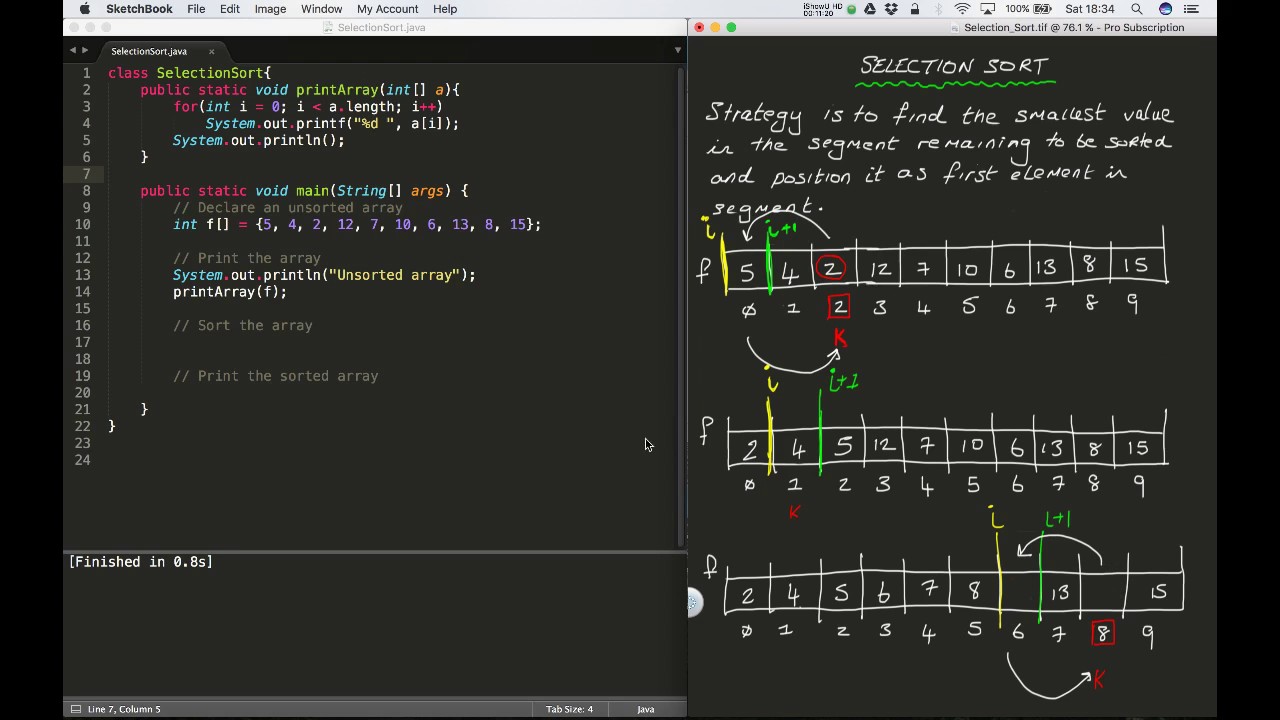 Brief overview of the Selection Sort Algorithm in Java