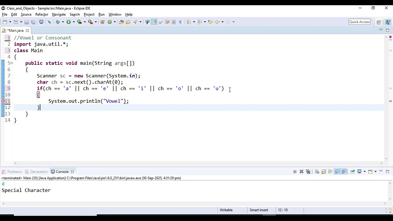 Vowel or Consonant | Java | Decision Making | Beginner Tutorial