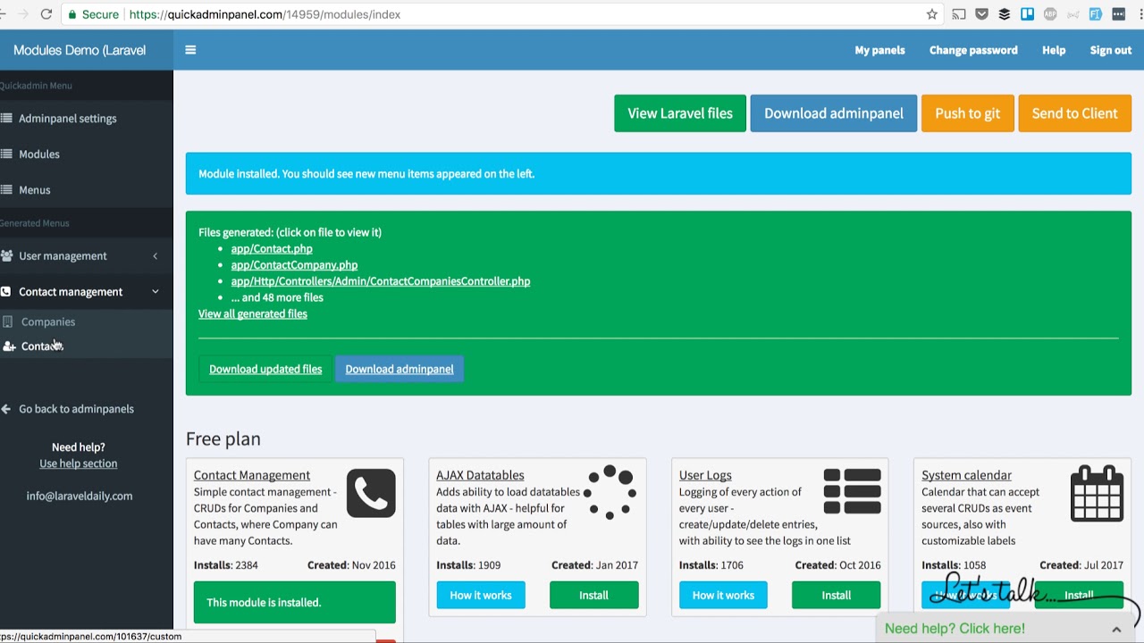 Contact Management module in Laravel QuickAdminPanel
