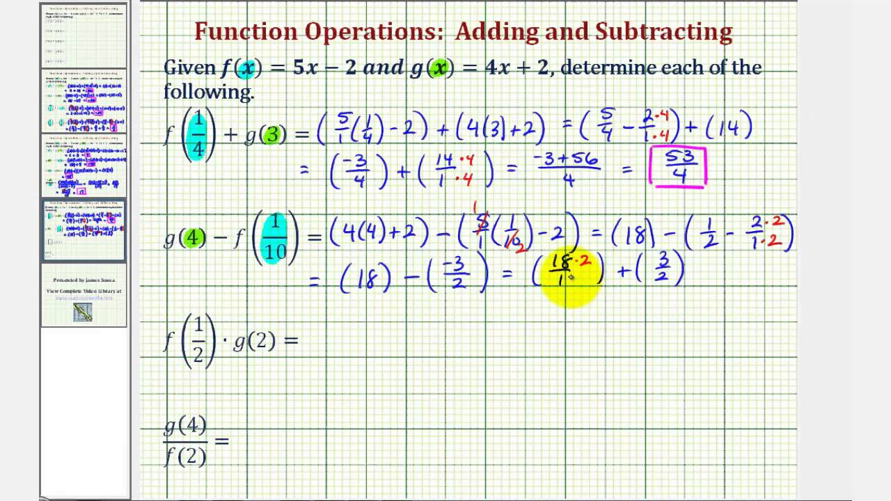 Ex 2: Function Arithmetic - Add, Subtract, Multiply, and Divide with Fractional Inputs