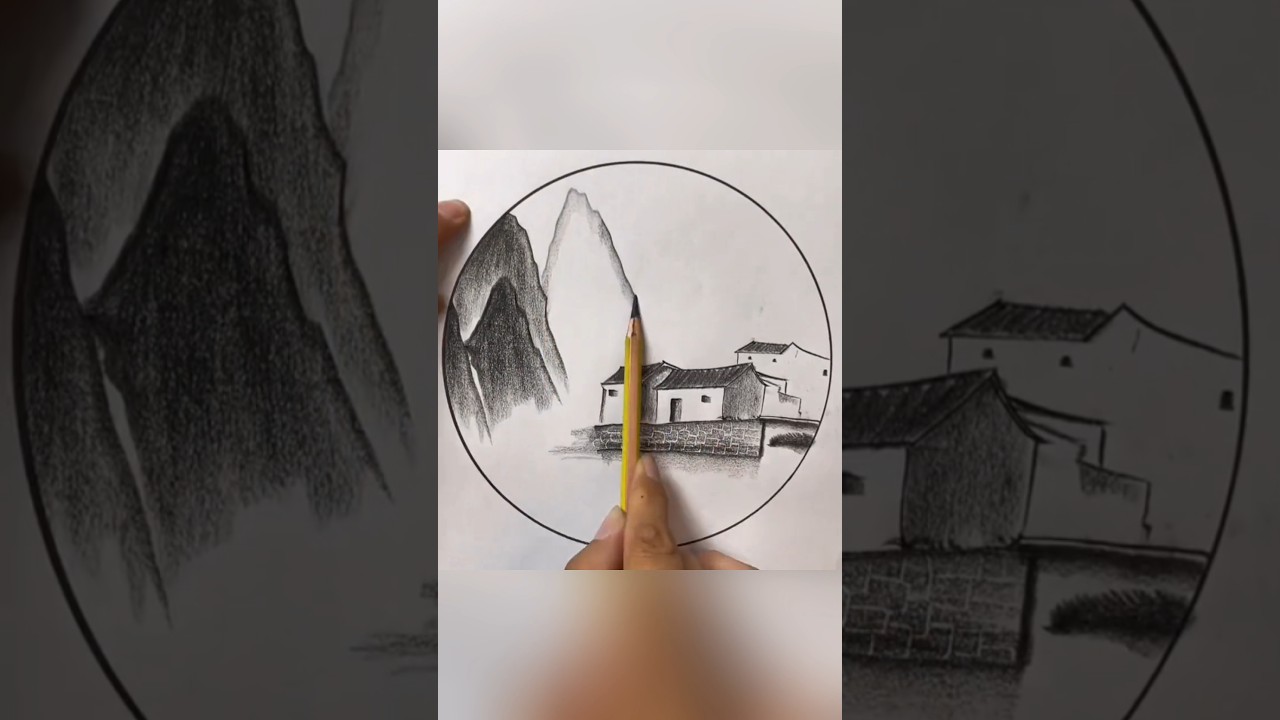 A Pencil drawing landscape easy ways #art #short #drawing #landscape