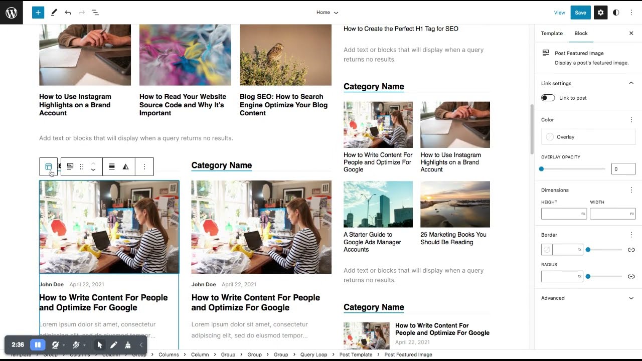 Setting Up Content Block / Query Loop in WordPress Site Editor