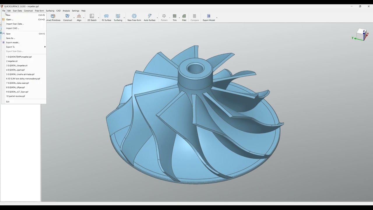 Step-By-Step Tutorial (Impeller): Intermediate course for reverse engineering with QUICKSURFACE