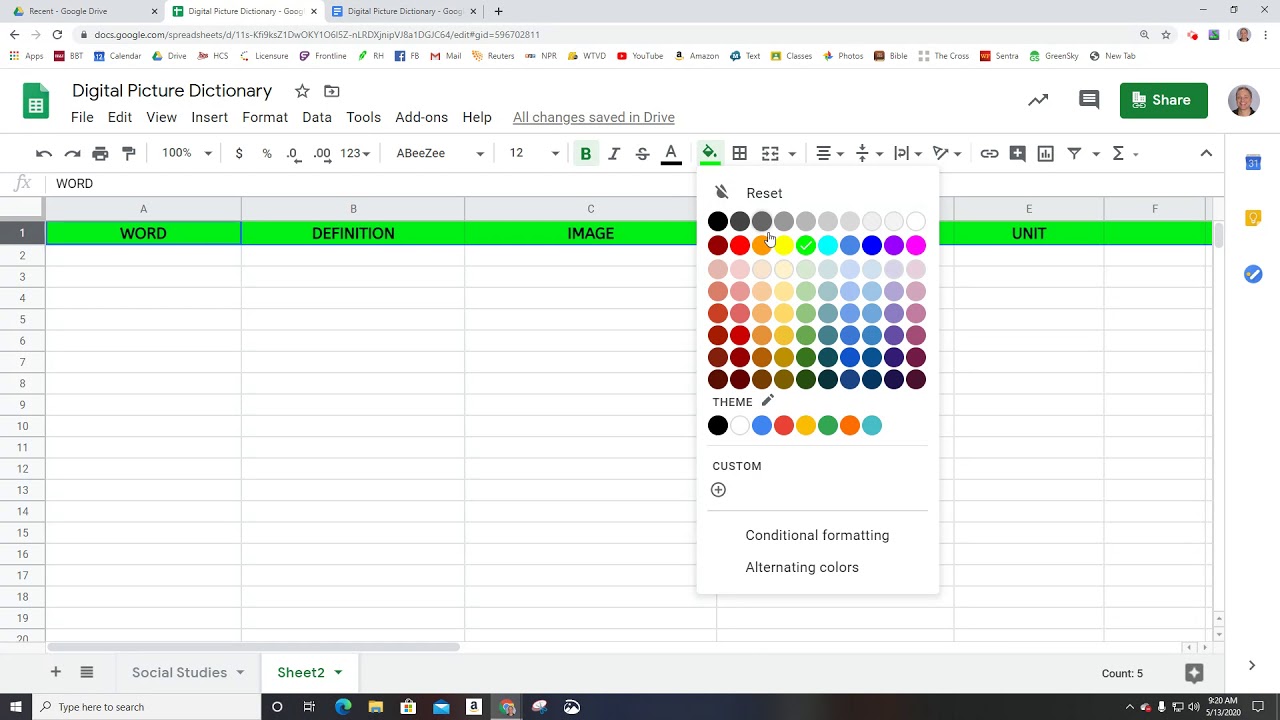Digital Picture Dictionaries in Google Sheets