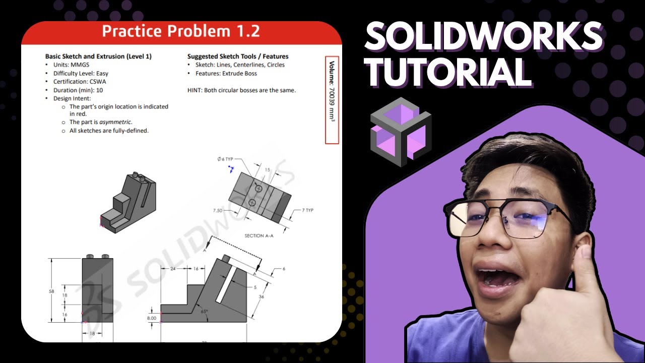 CSWA Practice Problem 1.2 – SolidWorks Tutorial for Beginners