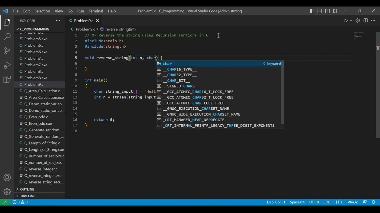 Reverse string using recursive functions in C programming | C-Programming