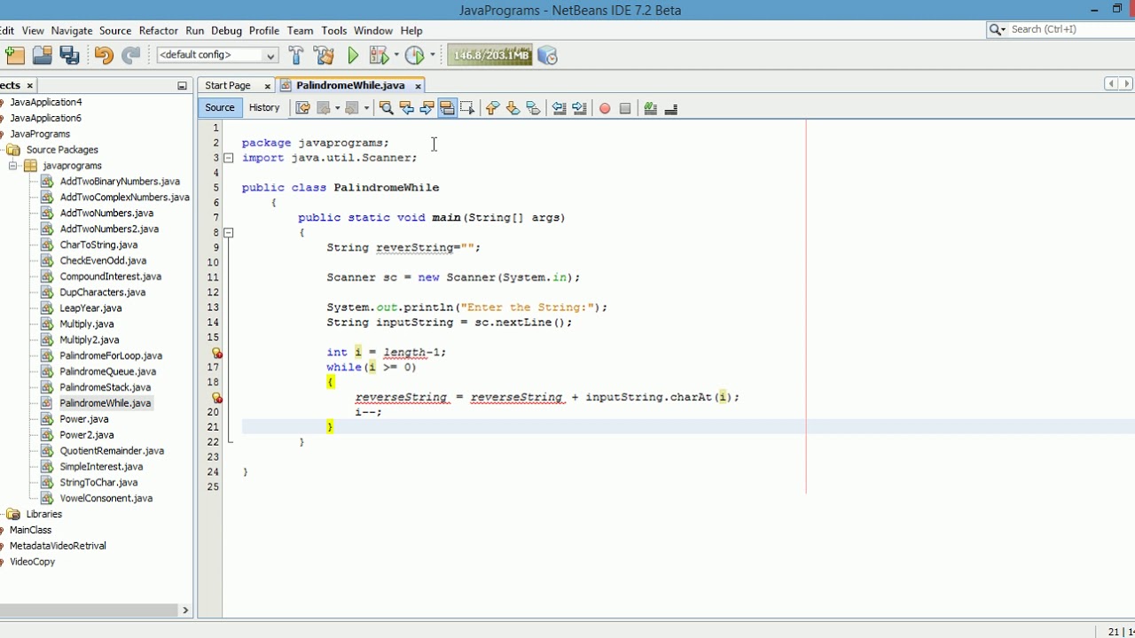 Java Program To Check Palindrome Using While Loop with charAt() Function