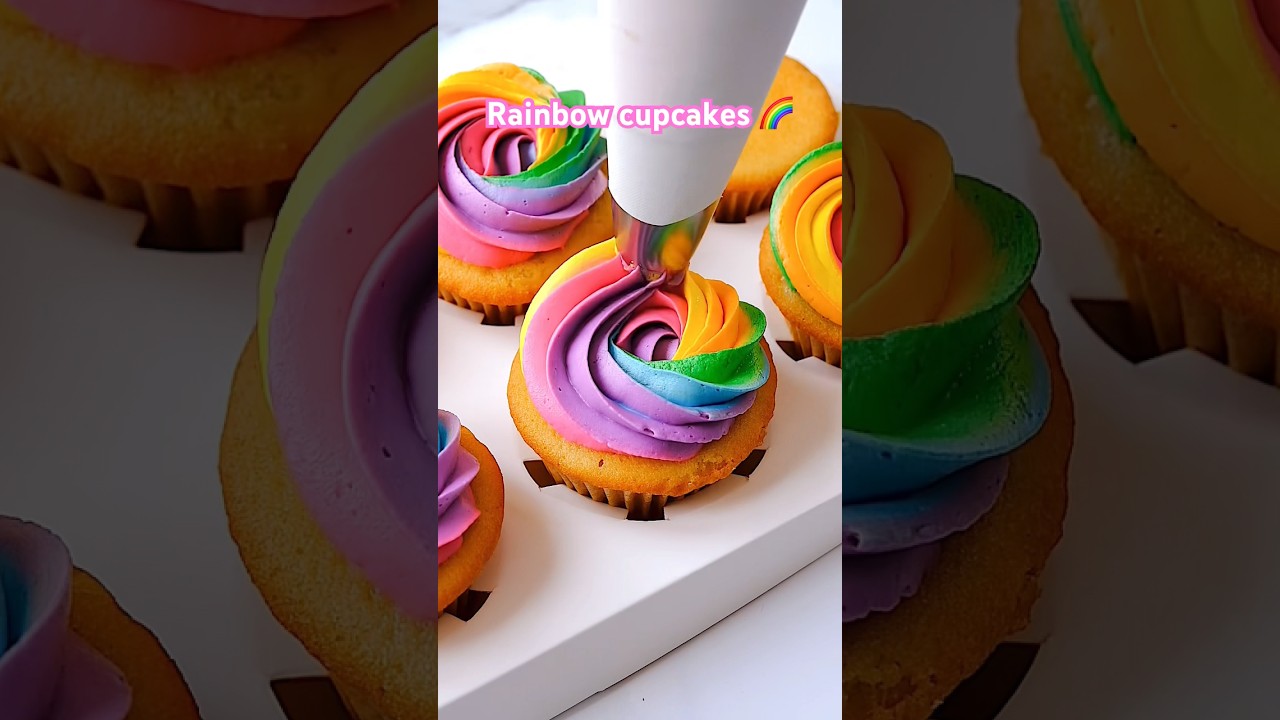 Rainbow cupcakes, 848, topped with buttercream, buttercream cake decorating #cakedecorating #cake