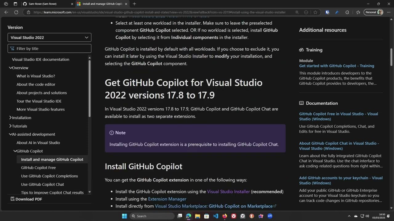Install GitHub Copilot into Visual Studio 2022