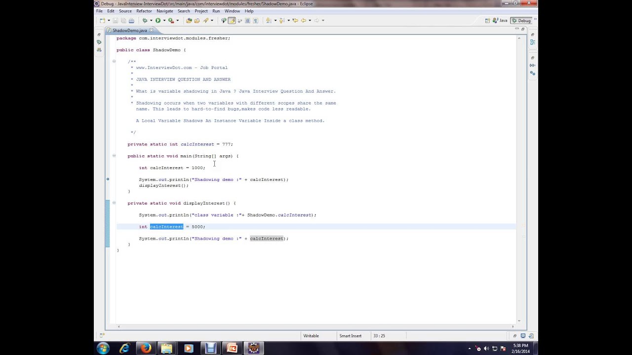 In Java What is Variable Shadowing