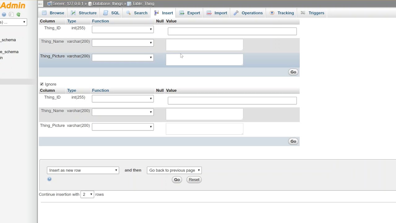 Inserting Values into Tables through phpMyAdmin