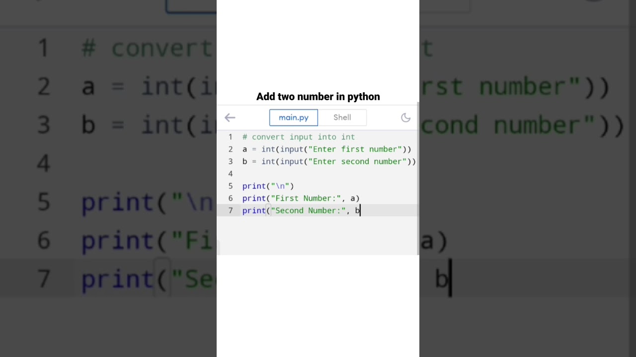 Python program to add two numbers. #python #pythonprogramming #shorts #ytshorts