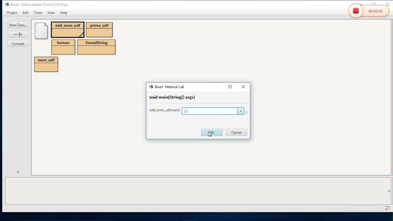 Program using function In bluej
