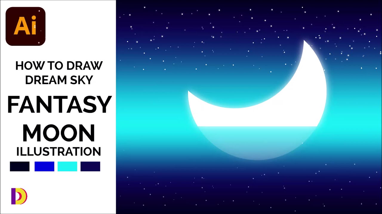 ADOBE ILLUSTRATOR TUTORIAL | How to Design Glowing Moon Night Sky Vector Illustration | Speed Art