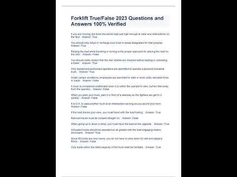Forklift True False 2023 Questions and Answers 100% Verified