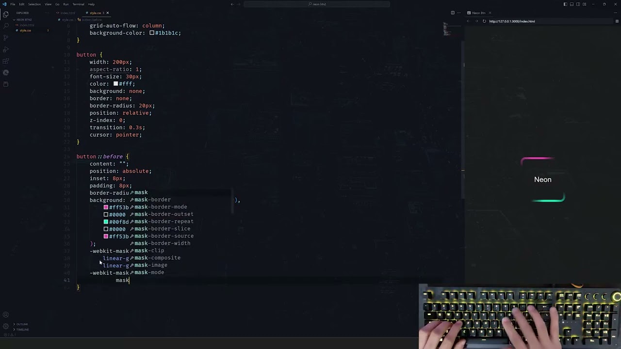 ASMR Programming - Neon Button with CSS - N0 Talking