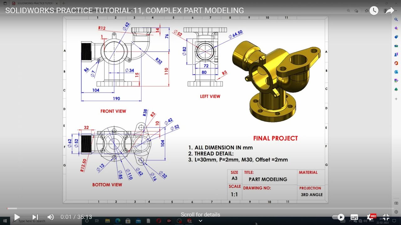 SOLIDWORKS PRACTICE TUTORIAL-11, COMPLEX PART MODELING